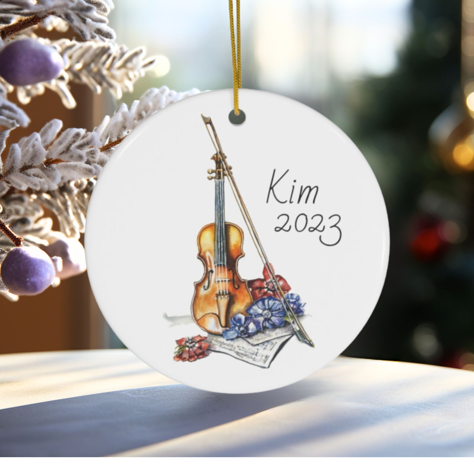 Personalized Violin Ornament With Bow Sheet Music & Flowers, Cute Gift ...