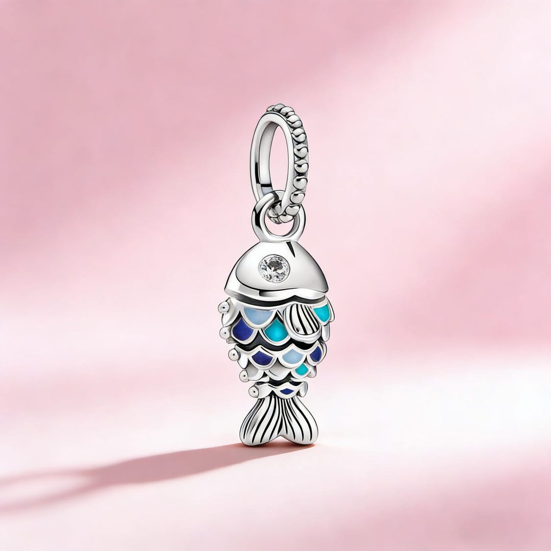 Blue Scaled Fish Dangle Charm,925 Sterling Silver Charm,compatible With ...