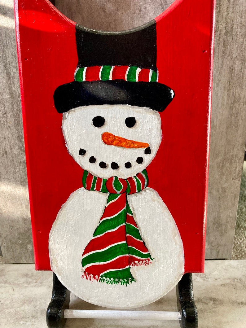 Snowman Sled/ Holiday Sled/ Painted Snowman - Etsy