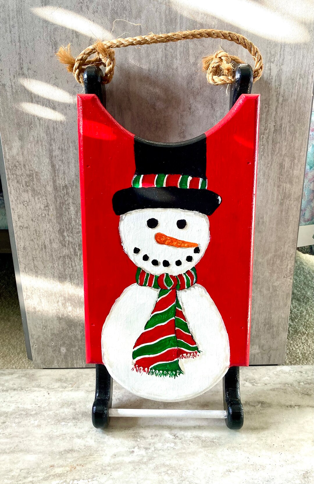 Snowman Sled/ Holiday Sled/ Painted Snowman - Etsy
