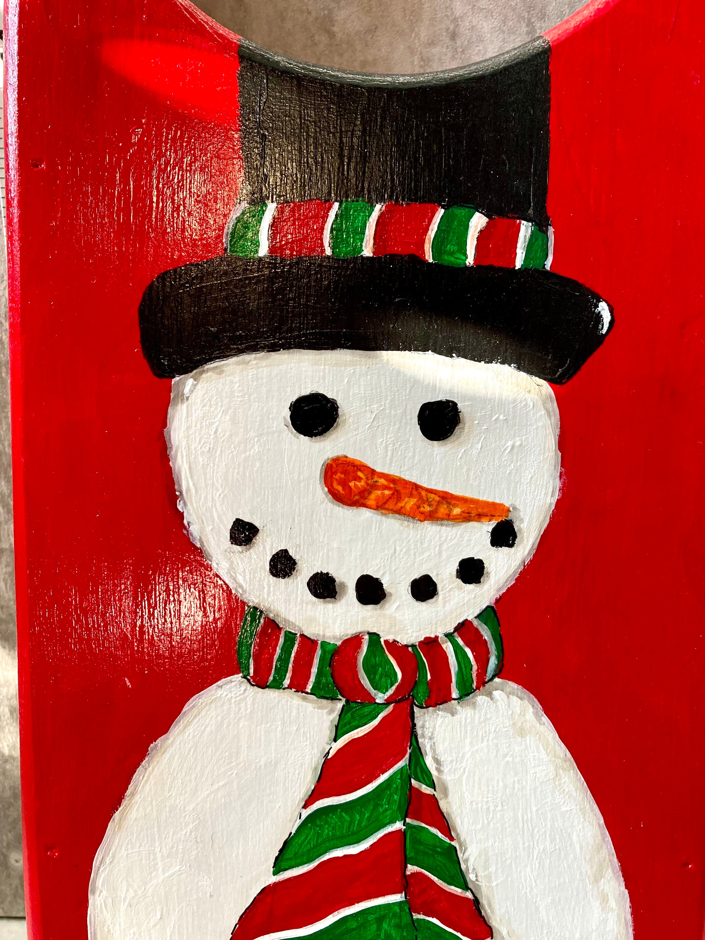 Snowman Sled/ Holiday Sled/ Painted Snowman - Etsy