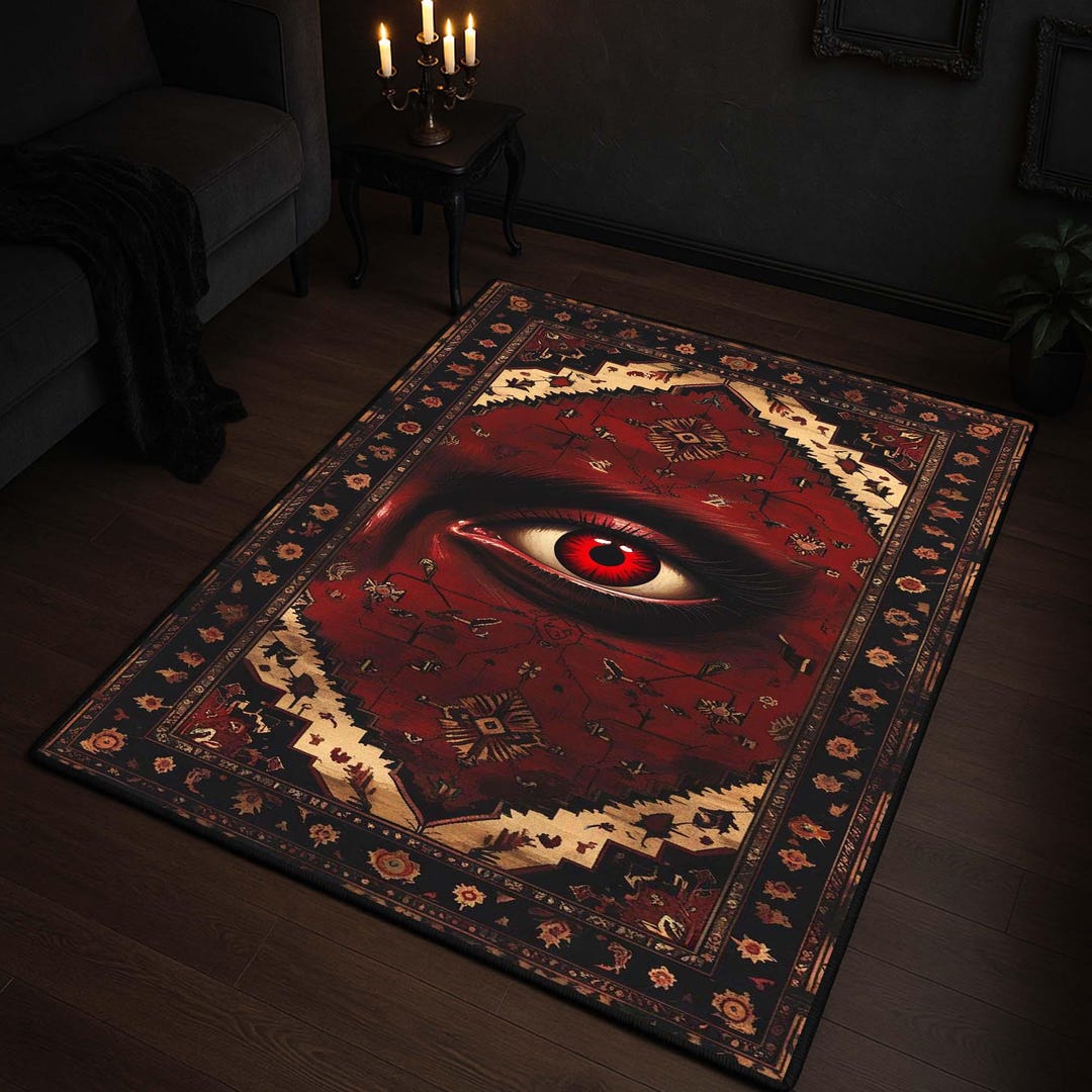 Gothic Blood Eye Rug – Dark Academia Red Black Oriental Carpet – Occult ...