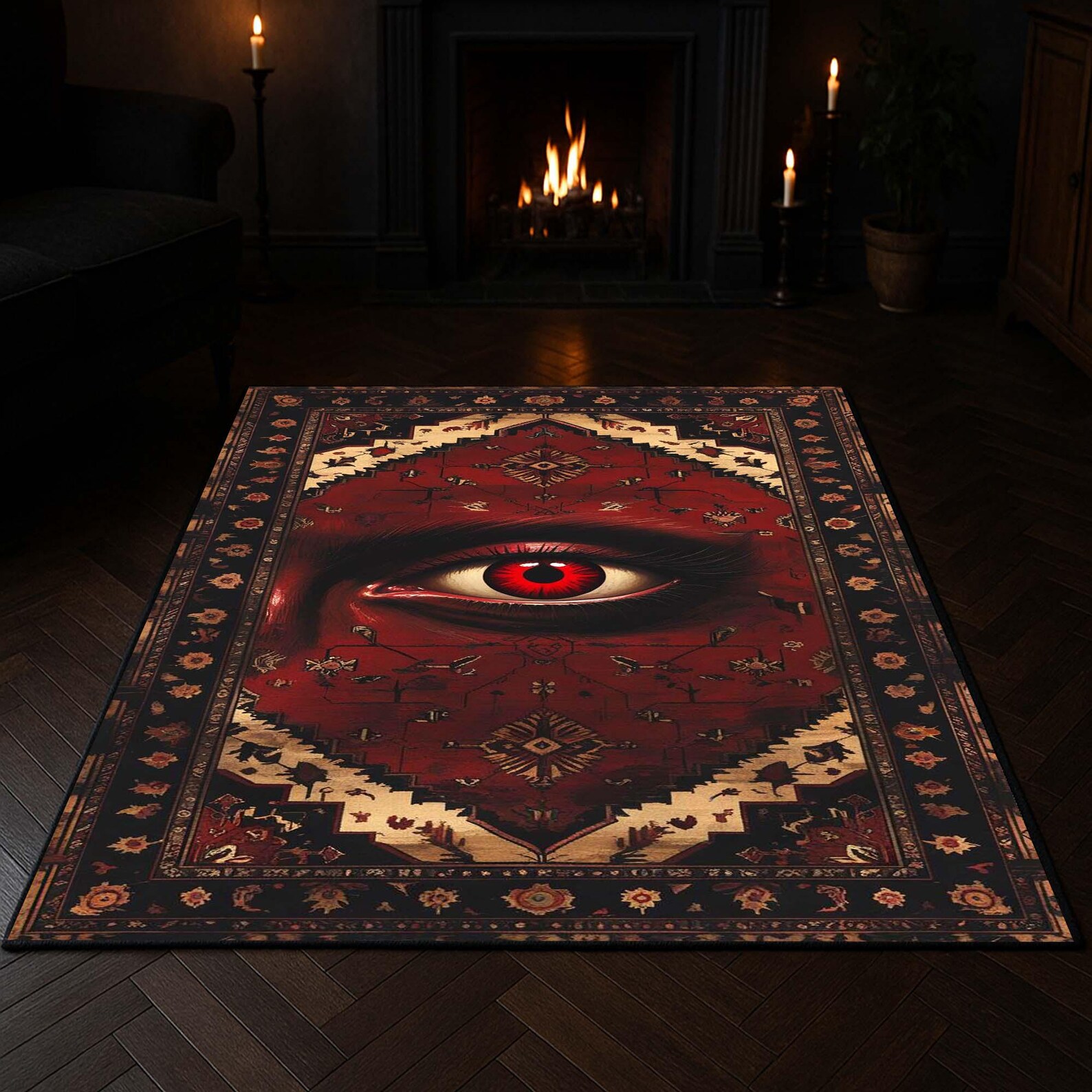 Gothic Blood Eye Rug – Dark Academia Red Black Oriental Carpet – Occult ...