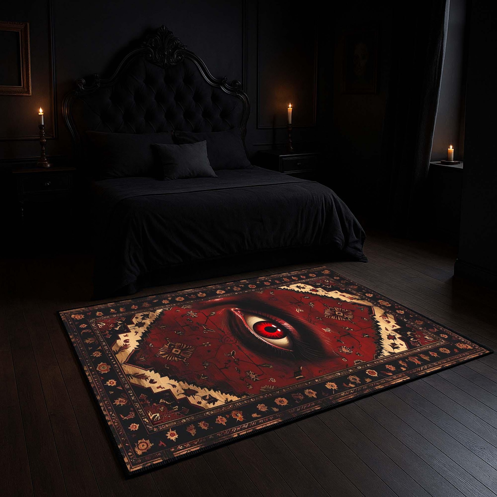 Gothic Blood Eye Rug – Dark Academia Red Black Oriental Carpet – Occult ...