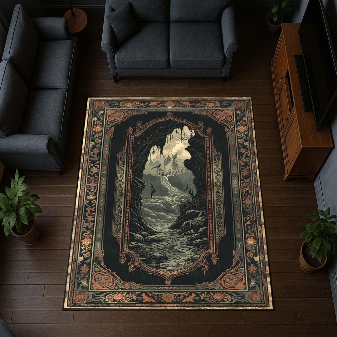 Gothic Hell Rug - Dark Academia Landscape Carpet With Antique Oriental ...