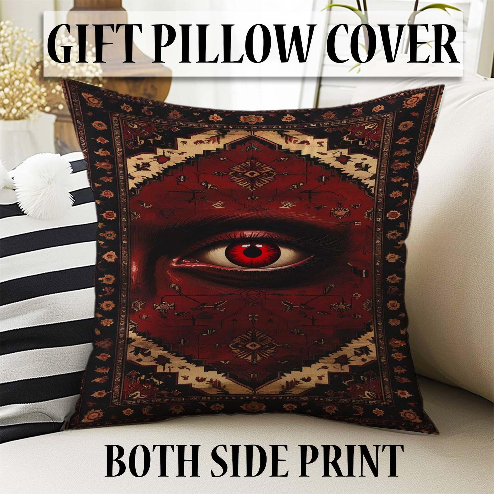 Gothic Blood Eye Rug – Dark Academia Red Black Oriental Carpet – Occult ...