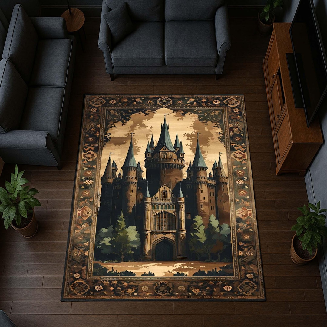 Castle Gothic Rug – Dark Academia Medieval Fantasy Carpet, Washable ...