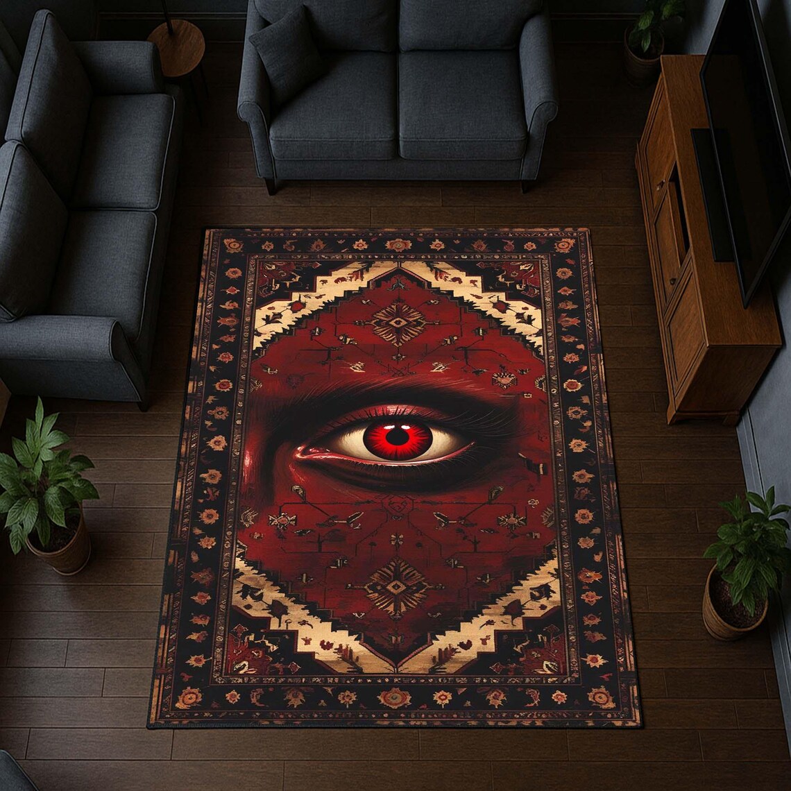 Gothic Blood Eye Rug – Dark Academia Red Black Oriental Carpet – Occult ...