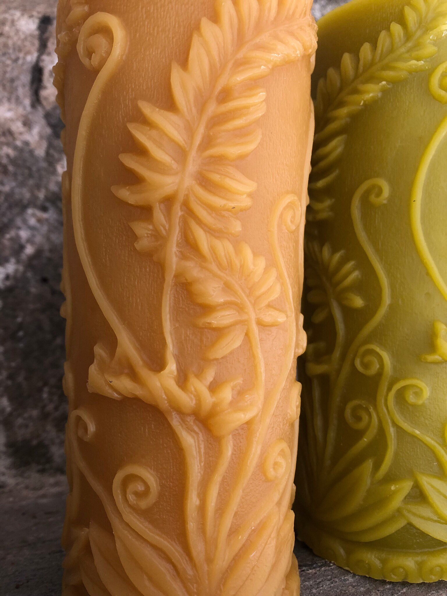 Pure Beeswax Fern Pillar Candle Beautiful Gift and Home Decor | Etsy