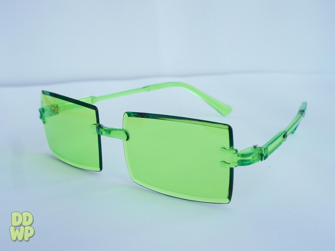 Toxic Byte Sunglasses – Neon Green Rectangle Glasses, Y2K Cybercore ...