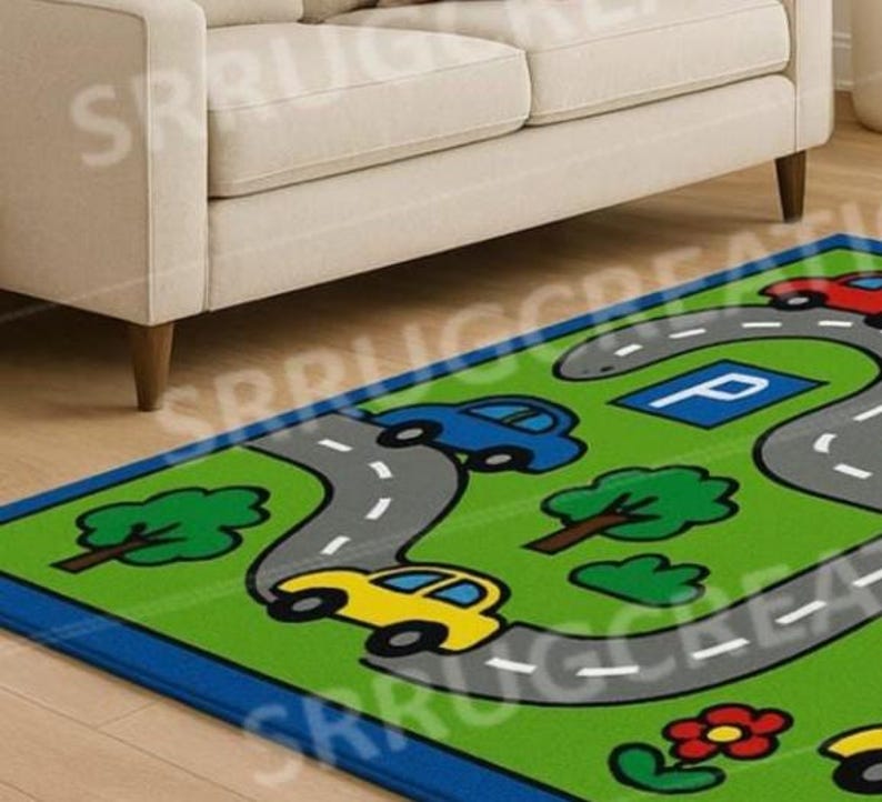 Hand-tufted Wool Play Rug | Kids Road Map Carpet | Soft Nursery Area ...