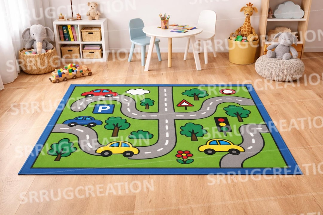 Hand-tufted Wool Play Rug | Kids Road Map Carpet | Soft Nursery Area ...