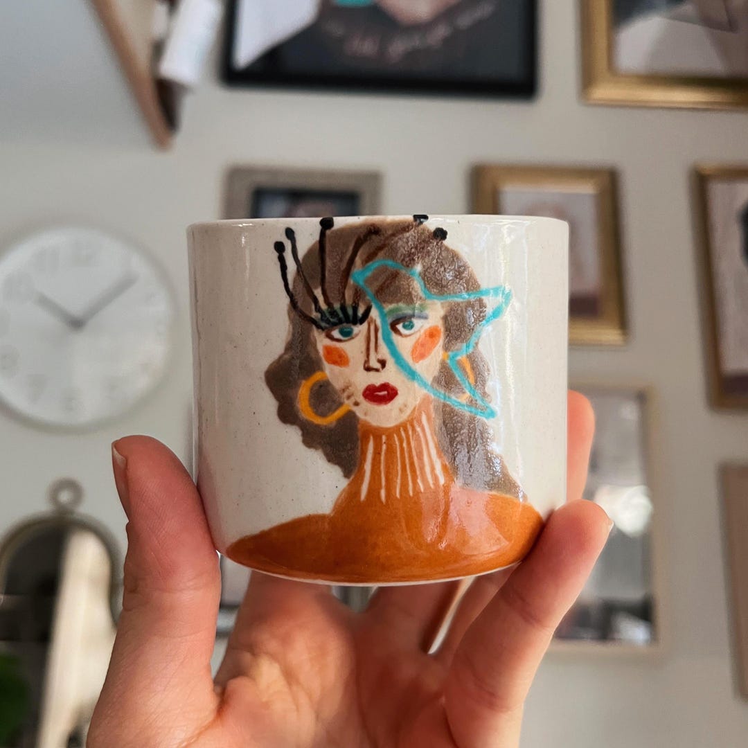 Handmade Ceramic Art Mug – Hand-painted Face Portrait, 200 Ml - Etsy