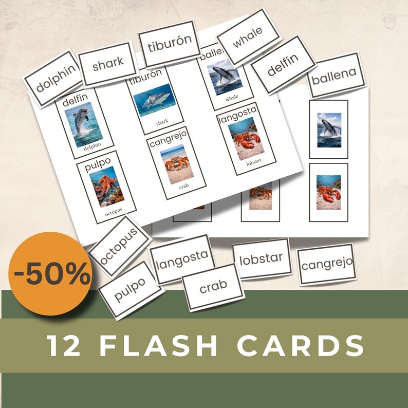 SEA Animals Flashcards. Spanish English. Bilingual. Preschool ...