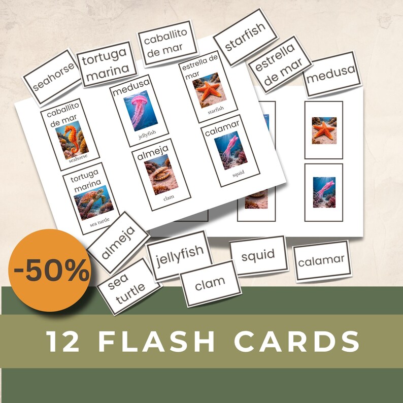 SEA Animals Flashcards. Spanish English. Bilingual. Preschool ...