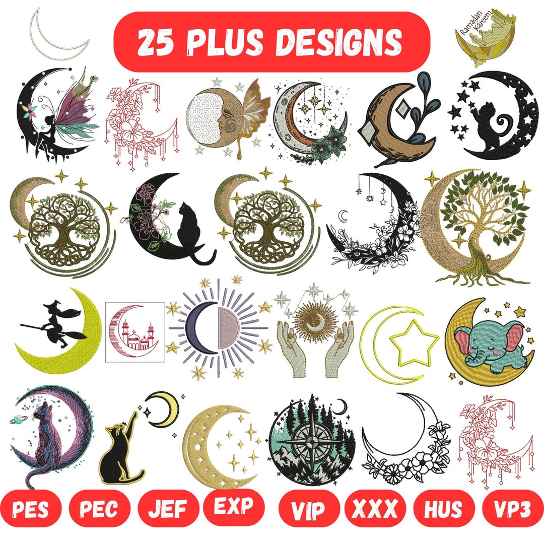Crescent Moon Embroidery Design Crescent Moon and Twilight Sky ...