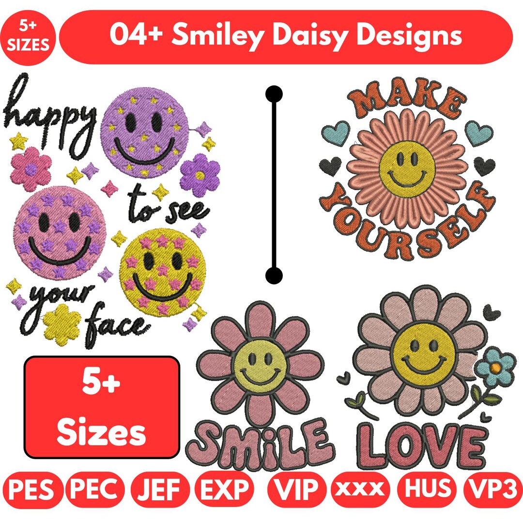 Happy Daisy Machine Embroidery Design Smiley Daisy Embroidery Smiley ...