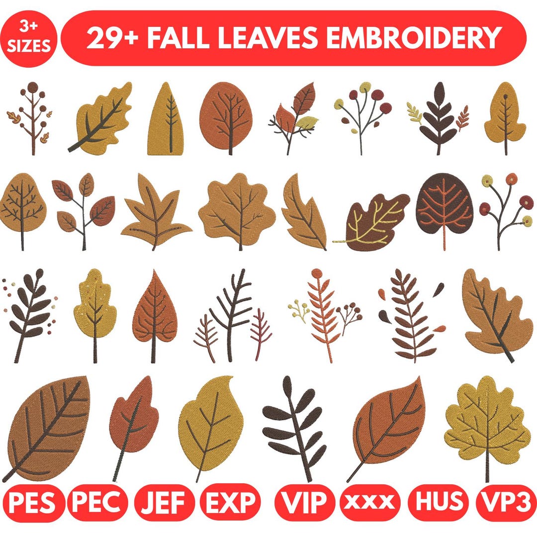 Fall Leaves Machine Embroidery Designs Bundle Autumn Leaves Maple ...