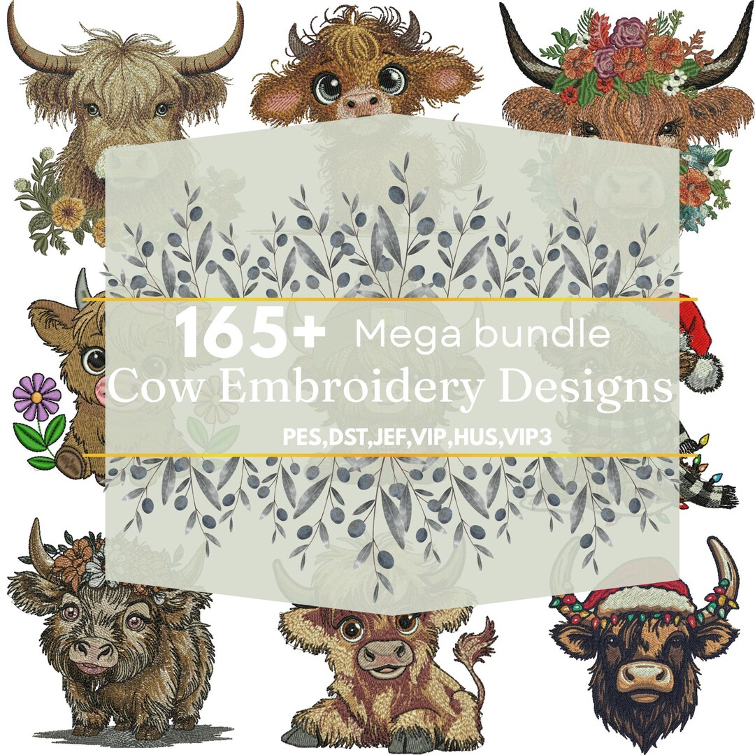 Floral Highland Cow Embroidery Designs Bundle - Farmhouse Decor (all ...