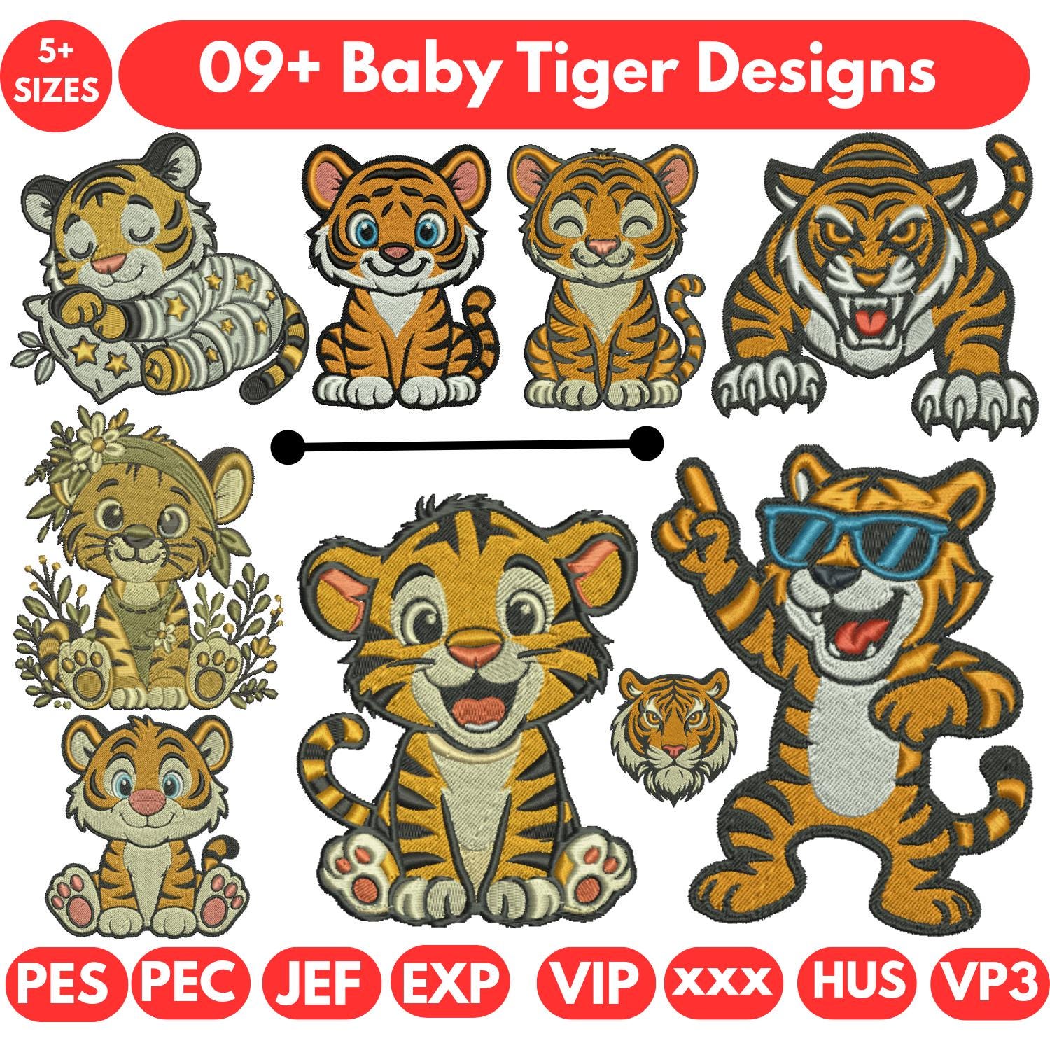 Cute Little Tiger Machine Embroidery Design Mini Tigers Embroidery ...