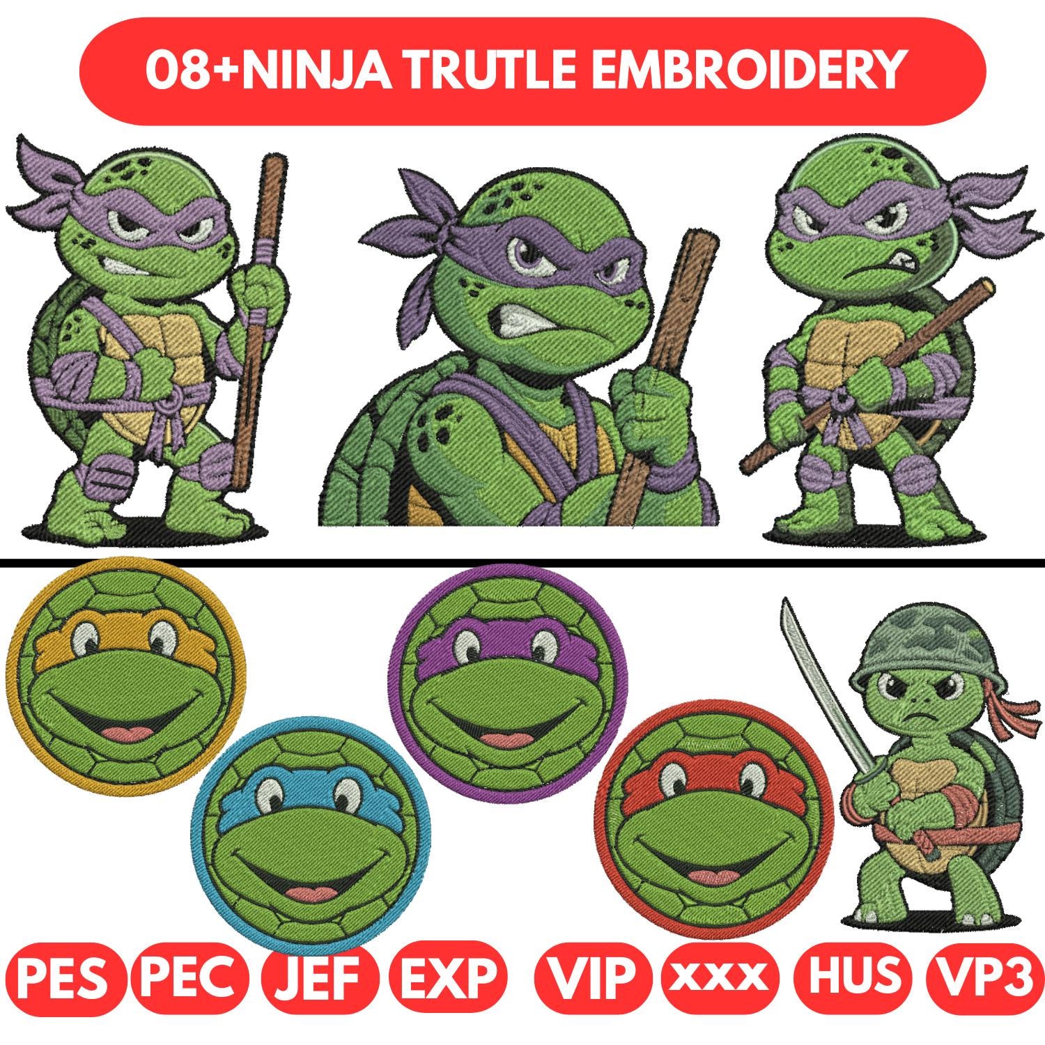 Ninja Turtle Embroidery Design Bundle Mini Turtle Machine Embroidery ...