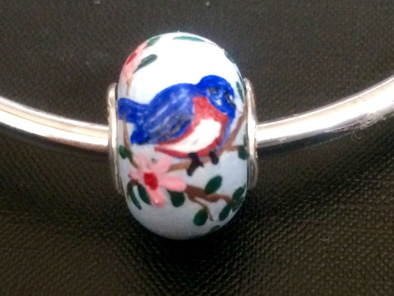 Bluebird Large Hole Bead Hand Painted Bluebird Jewelry - Etsy