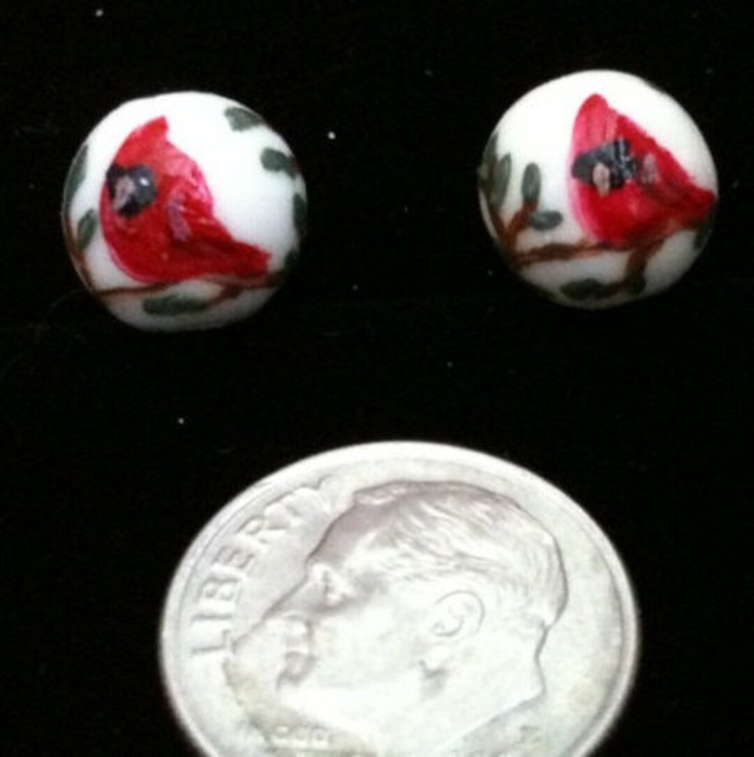 Cardinal Beads (2) 10mm-hand Painted-porcelain - Etsy