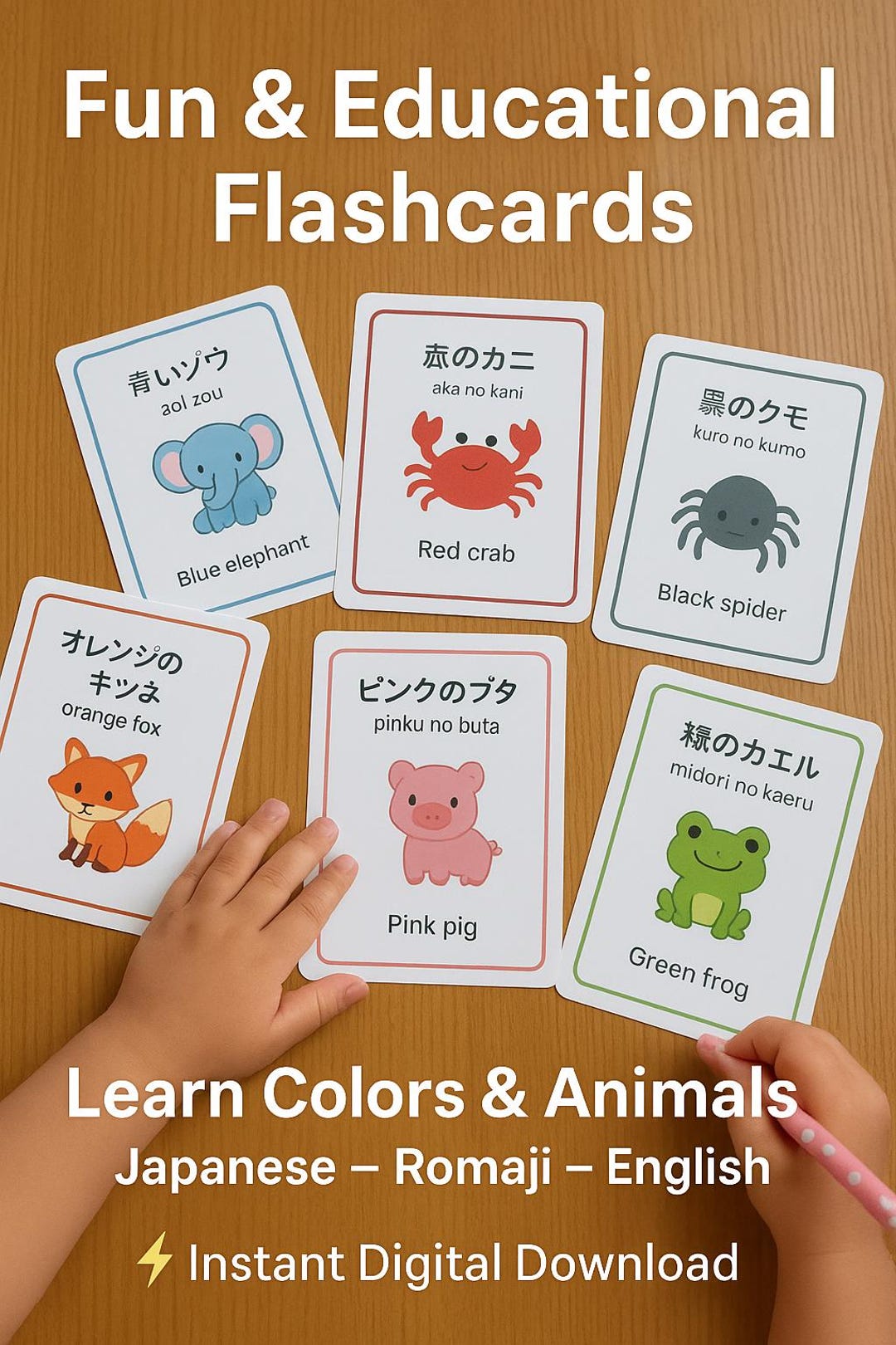 Printable Flashcards for Kids – Learn, Colors-animals in Japanese ...