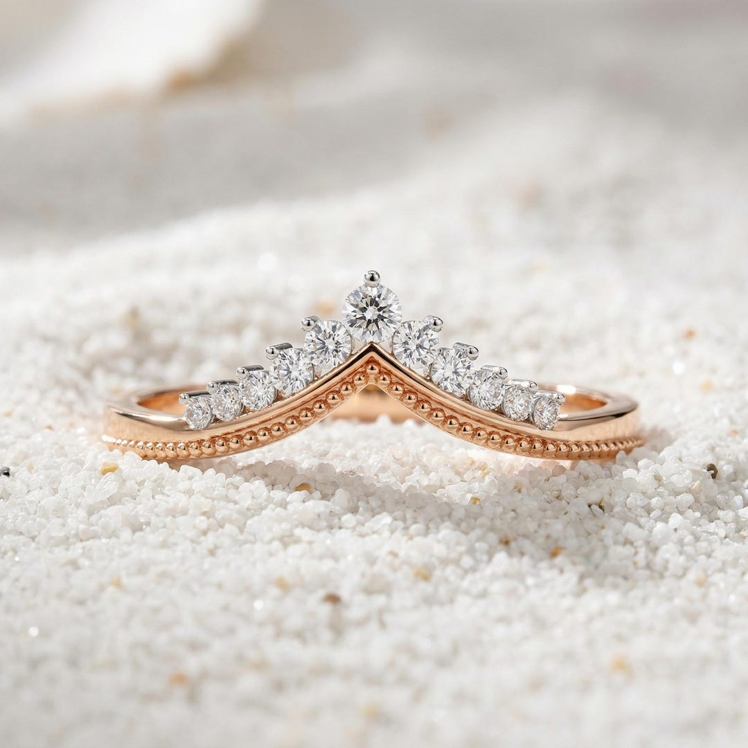 Lab Grown Diamond Crown Tiara Ring, Milgrain Wedding Band, IGI ...