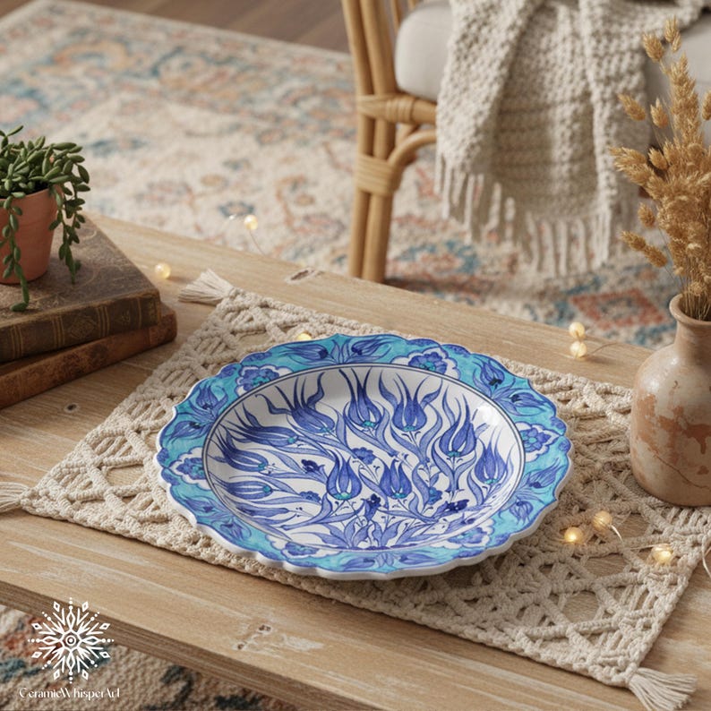 Blue Tulip Iznik Ceramic Wall Plate, 30 Cm (12”) Hand Painted Turkish ...