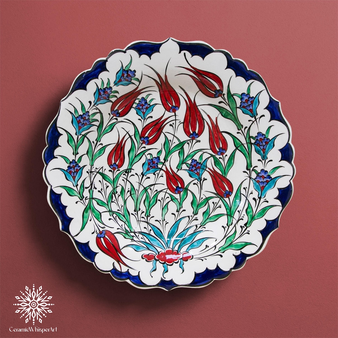 Handmade Turkish Ceramic Plate, Tulip Wall Decor, Iznik Style ...