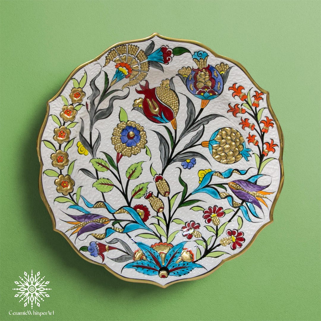 Hand-painted Turkish Ceramic Plate, Ottoman Floral Wall Art (12 Inch ...