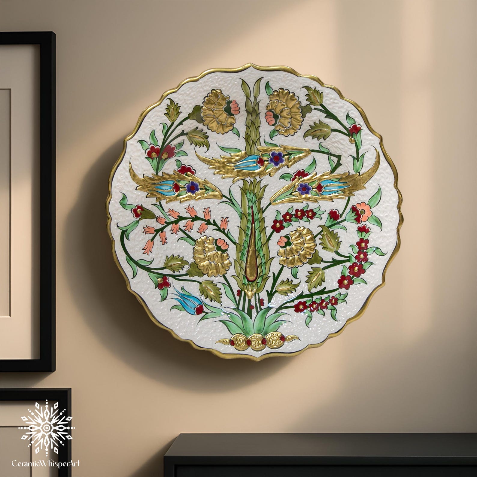 Hand-painted Kütahya Ceramic Plate, Tree of Life Ottoman Decor (12 Inch ...