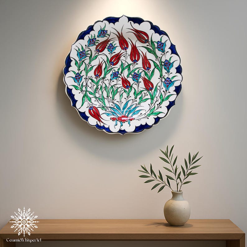 Handmade Turkish Ceramic Plate, Tulip Wall Decor, Iznik Style ...