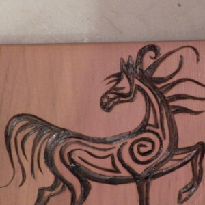 Tribal horse portrait wall art pyrography re-purposed cedar | Etsy