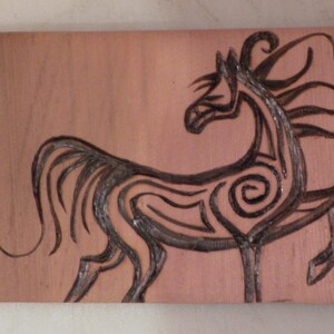 Tribal horse portrait wall art pyrography re-purposed cedar | Etsy