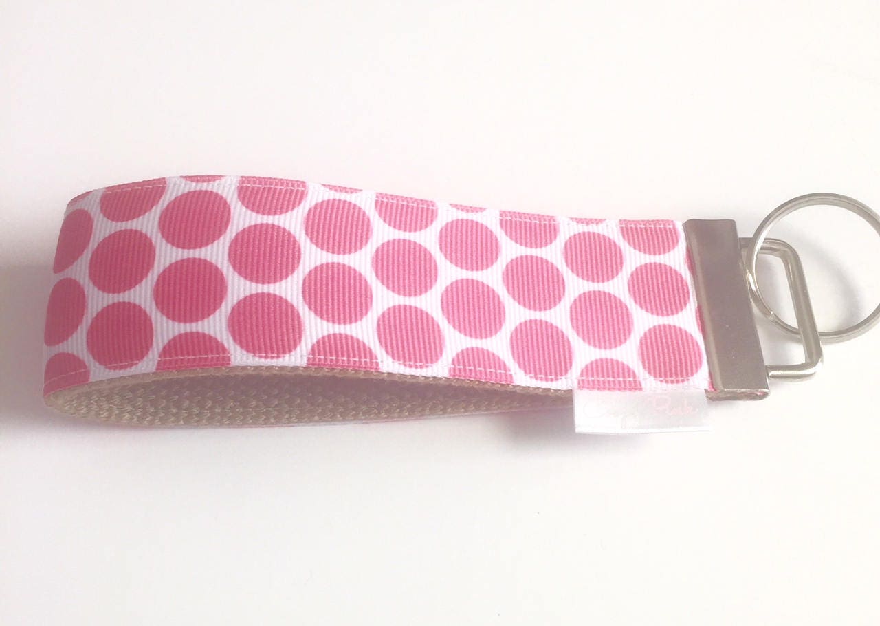 Jumbo Polka Dot Keychain Personalized Key Fob Wristlet Key Ring ...