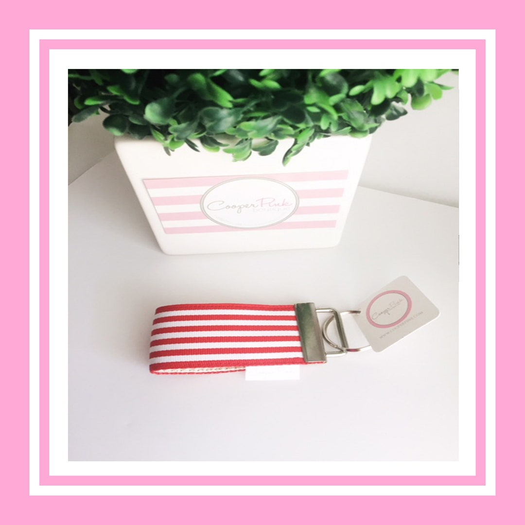 Red and White Striped Mini Keyfob | Wristlet Keychain | Stripes ...