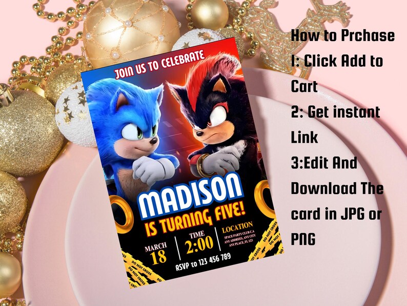 Sonic Birthday Invitation: Editable Canva Template (digital Download ...