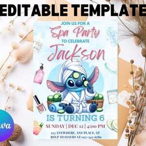 Personalized Stitch Spa Party Invitation: Editable Birthday Invite (PDF ...