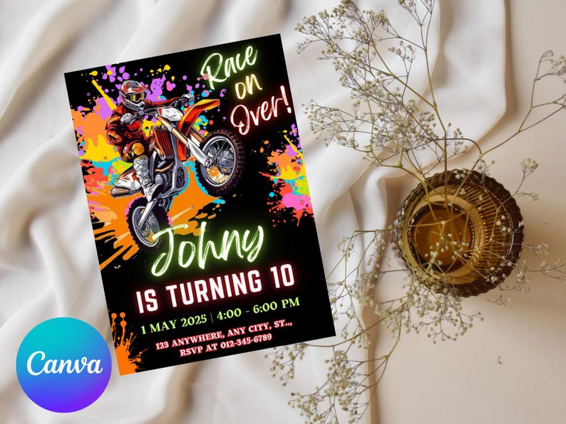 Editable Dirt Bike Birthday Invitation, Motocross Theme (instant ...