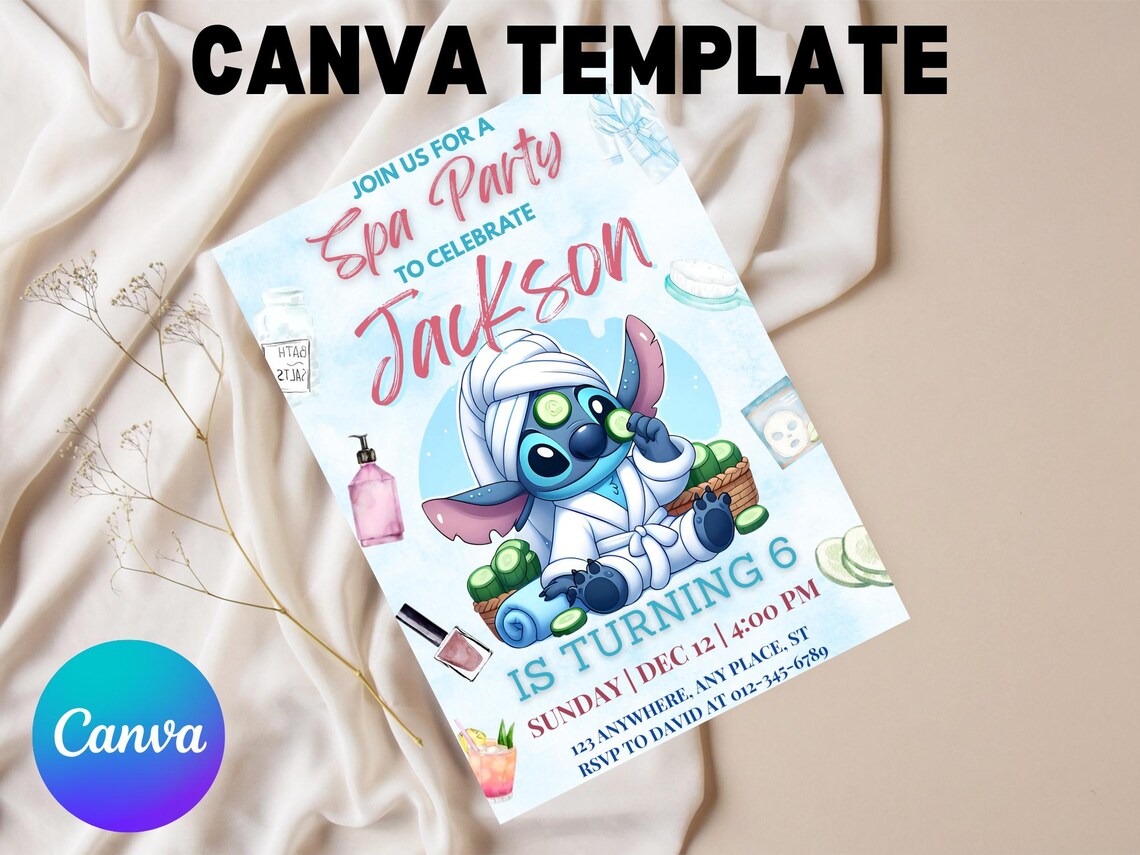 Personalized Stitch Spa Party Invitation: Editable Birthday Invite (PDF ...