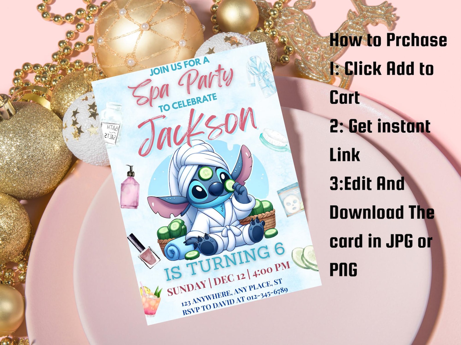 Personalized Stitch Spa Party Invitation: Editable Birthday Invite (PDF ...