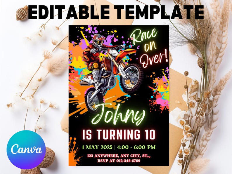 Editable Dirt Bike Birthday Invitation, Motocross Theme (instant ...
