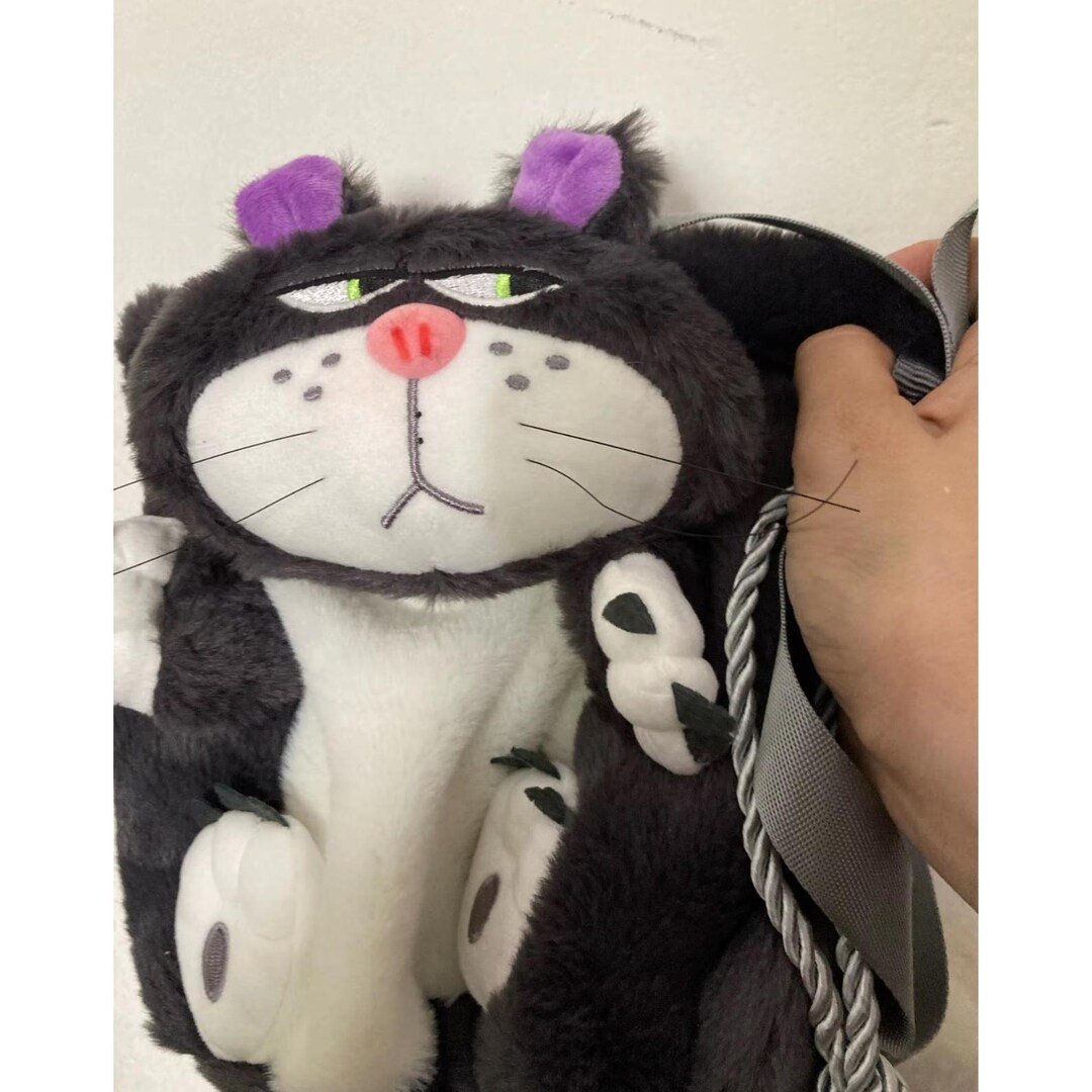 Black Angry Cat Plush Cosmetic Storage Bags, Cut Fluffy Cat Handbag ...