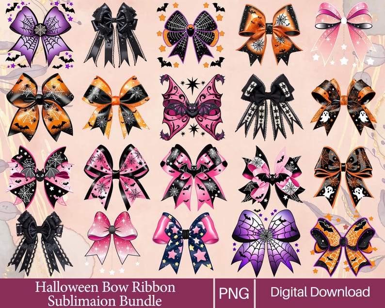 Halloween Bow Clipart: Spooky Ribbon PNG Bundle (digital Download) - Etsy
