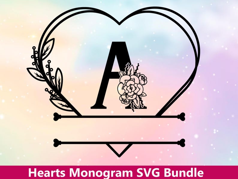 Split Monogram SVG Bundle: Heart Font, Alphabet Clipart (commercial Use ...