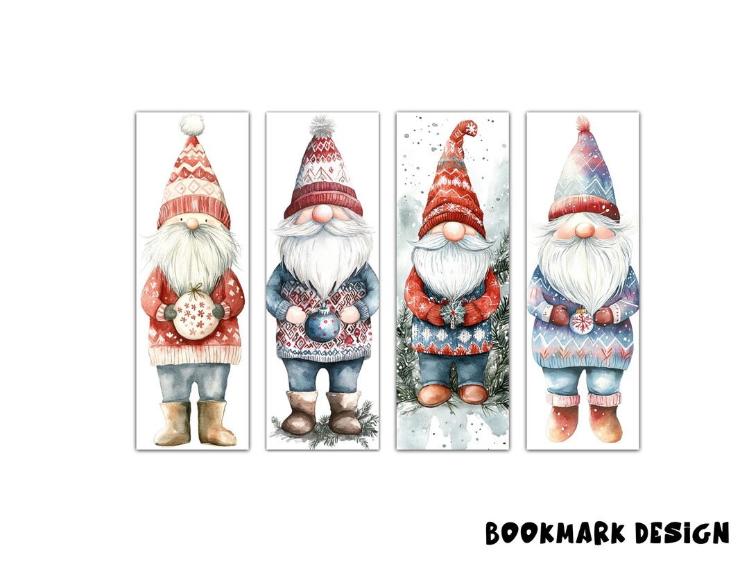 Christmas Gnomes Printable Bookmarks PNG | Cute Holiday Gnome Bookmarks ...