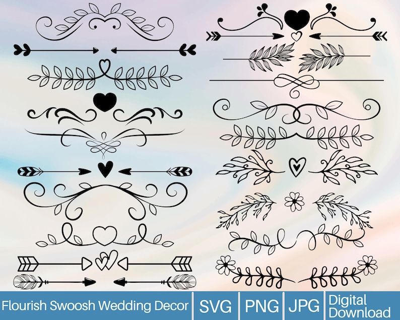 Flourish Swoosh Wedding Decor SVG: Decorative Elements (digital ...