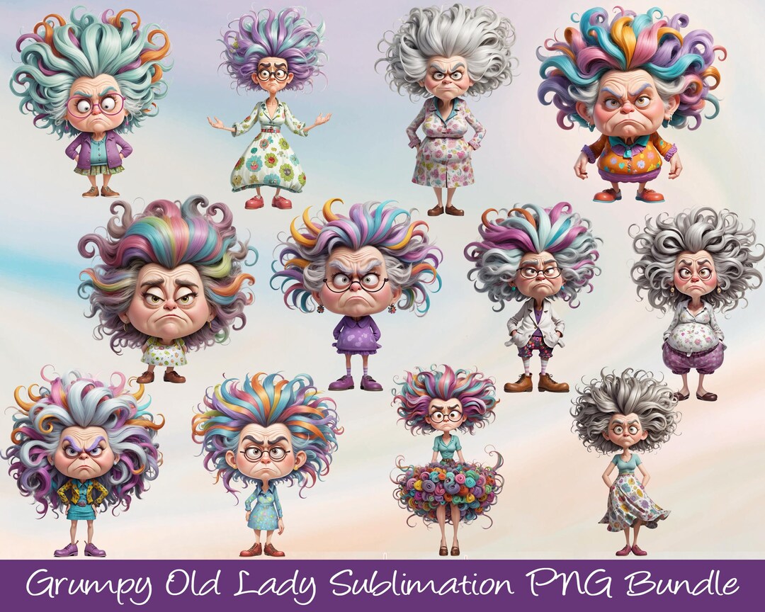 Funny Grumpy Grandma Clipart | Sarcastic Old Lady PNG Set (digital ...